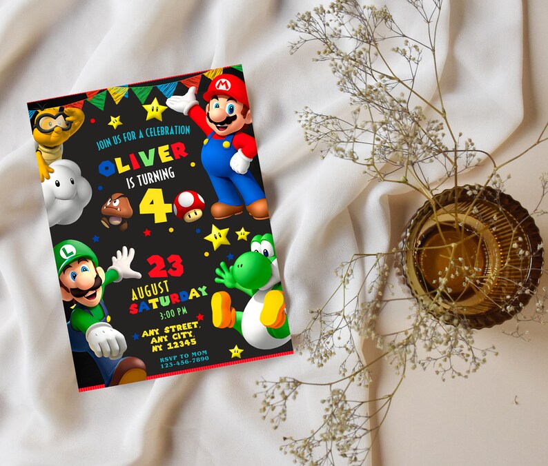 Super Mario Birthday Invitation | Editable Mario Birthday Party Invite ...