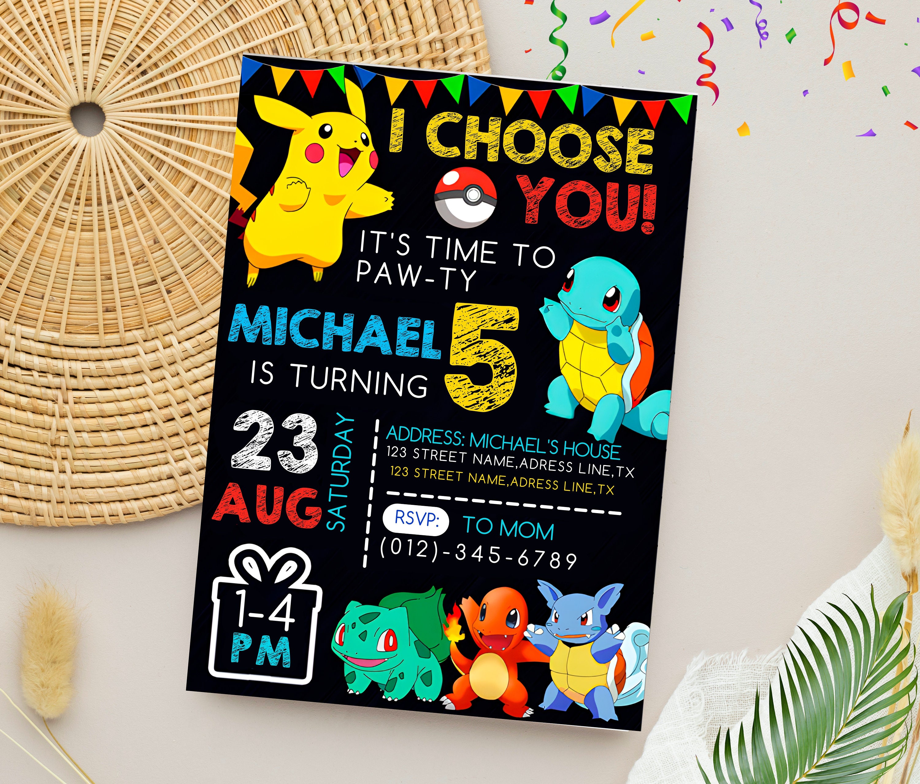Invitación de cumpleaños de Pokémon / Invitación de fiesta de Pokémon ...
