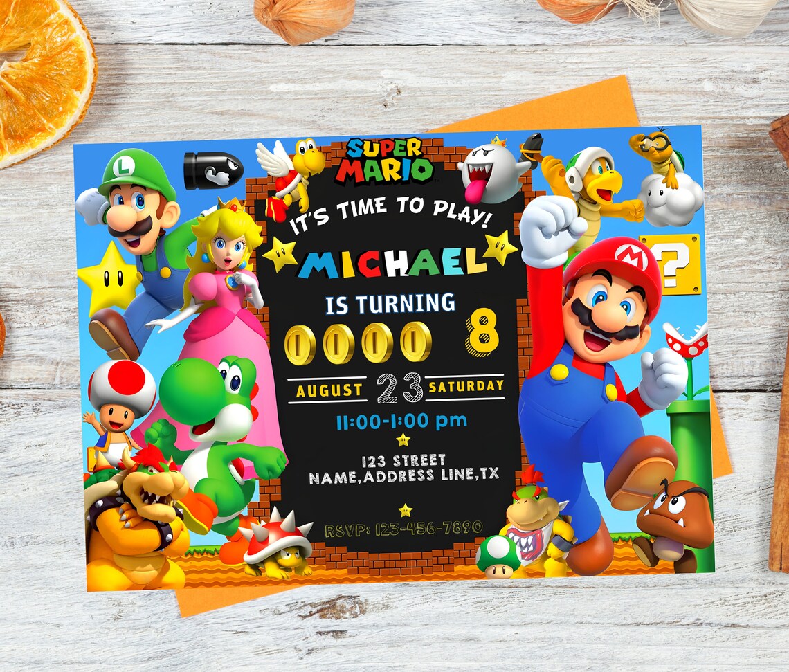 Super Mario Birthday Invitation | Editable Mario Party Invite ...