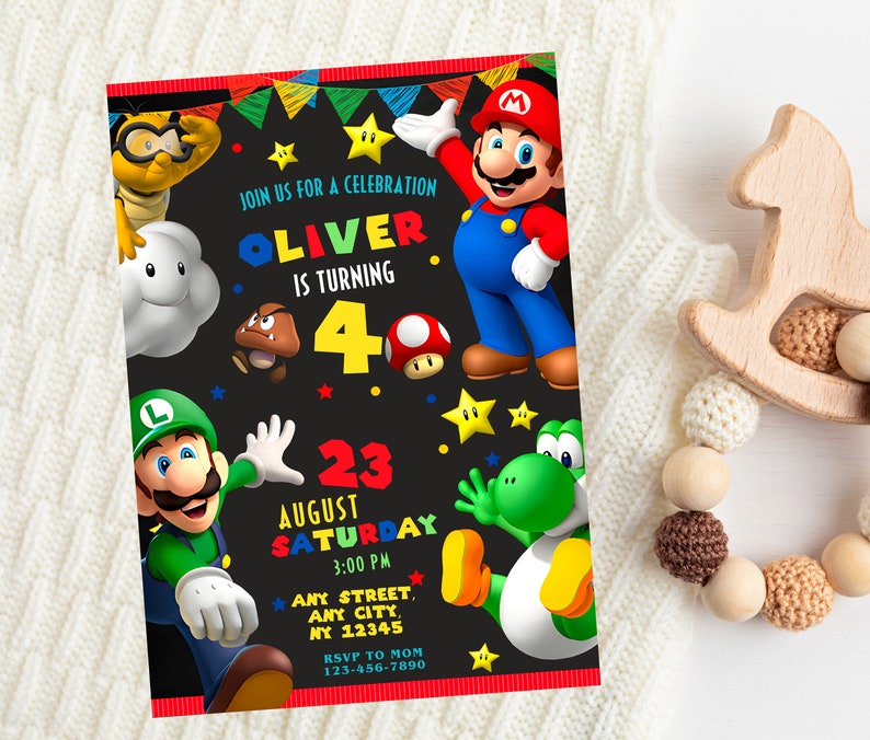 Super Mario Birthday Invitation | Editable Mario Birthday Party Invite ...