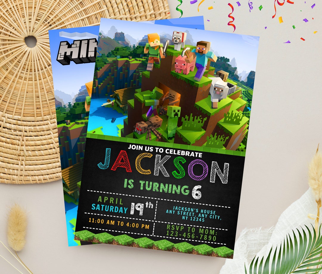 Editable Minecraft Birthday Invitation Personalized Mine Theme Birthday ...