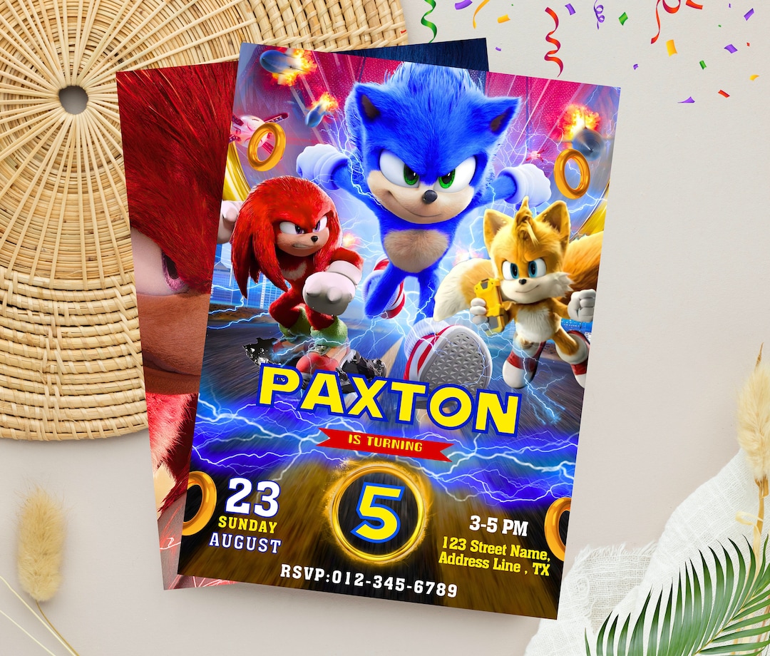 Editable Sonic the Hedgehog Birthday Invitation | Sonic, Knuckle and ...