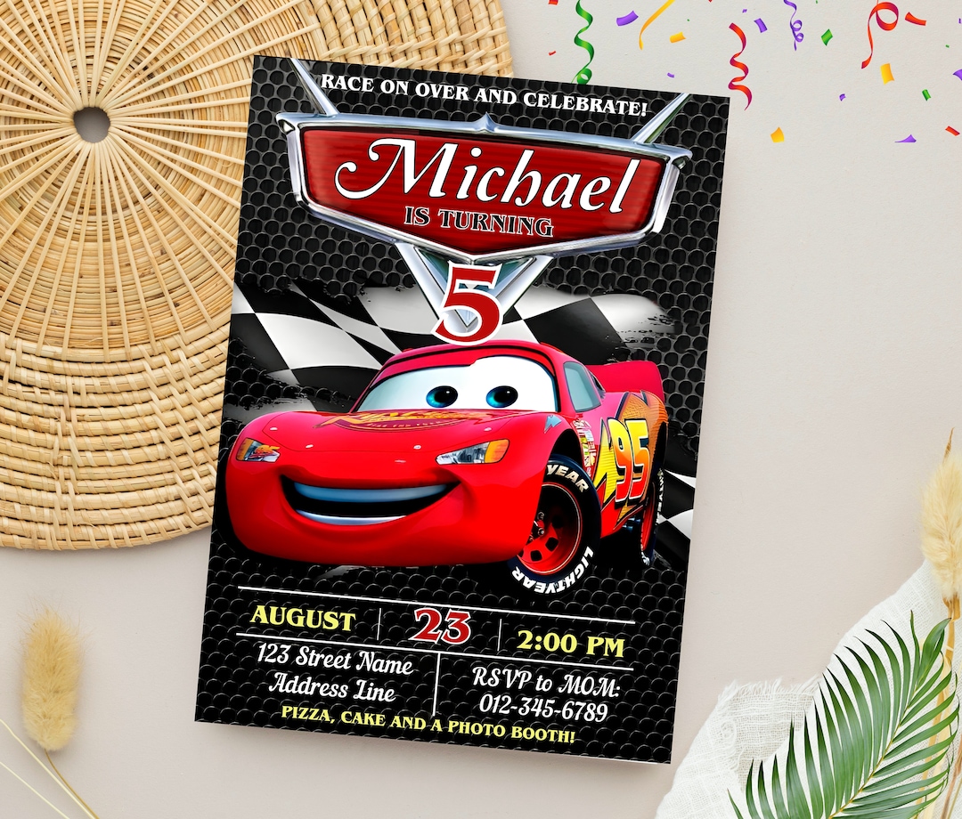 Editable Cars Mcqueen Birthday Invitation | Lightning Cars Birthday ...
