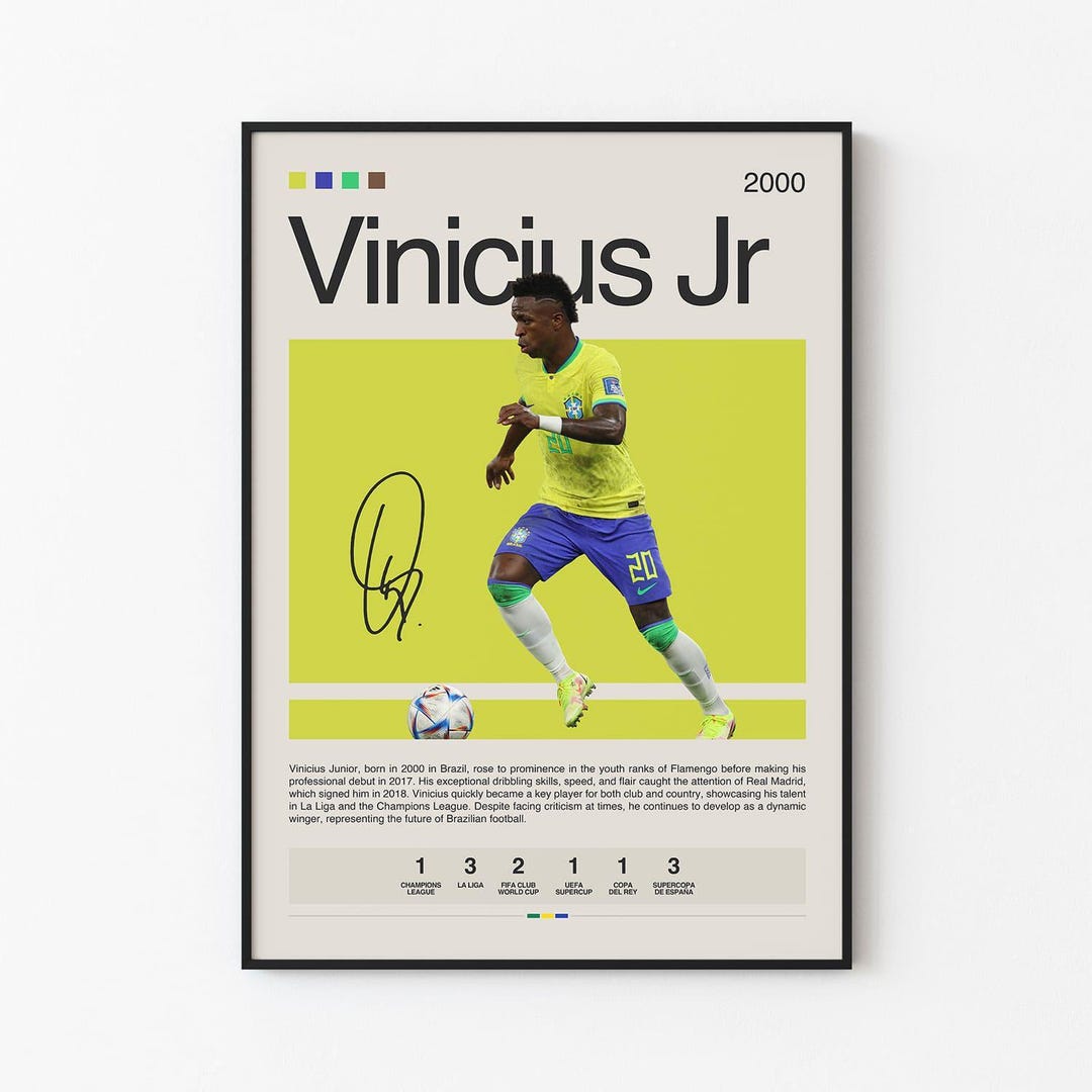 Vinicius Junior Poster, Brasil Poster, Soccer Gifts, Sports Poster ...