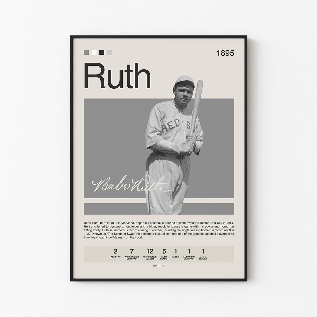 Babe Ruth Baseball Poster Digital Download New York Yankees Sports Wall ...