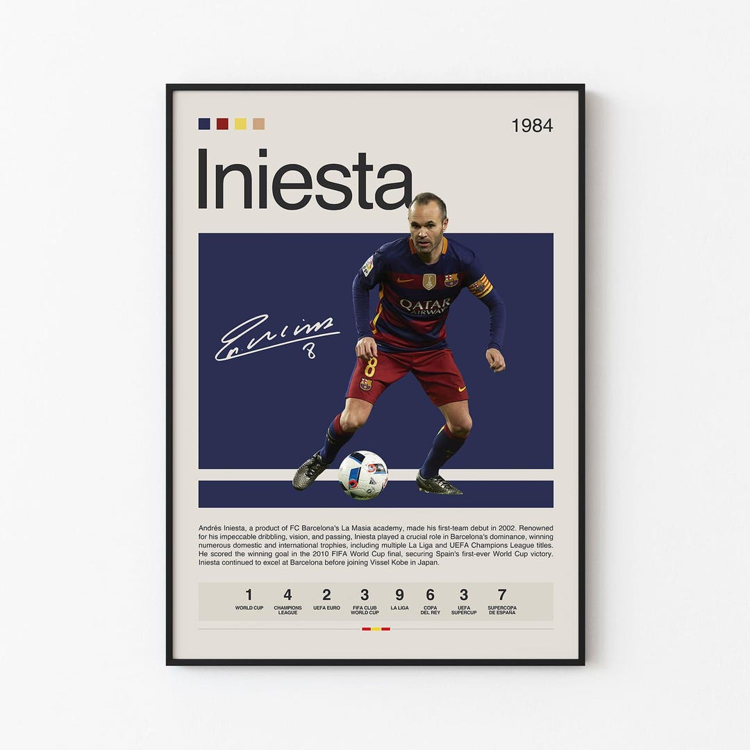 Andres Iniesta Poster,barcelona Poster, Soccer Gifts, Sports Poster ...