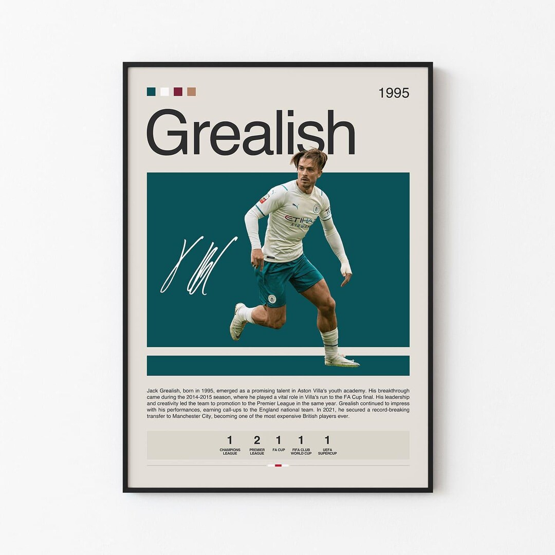 Jack Grealish Poster, England Manchester City Poster, Soccer Gifts ...