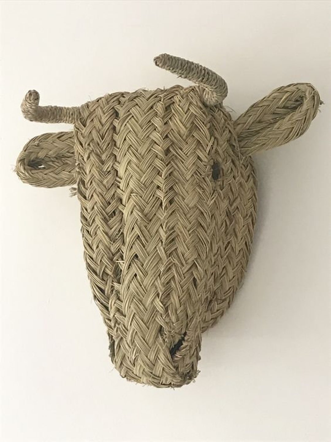 Moroccan Straw Bull Head, Animal Head Wall Decor, Faux Trophy, Moroccan ...