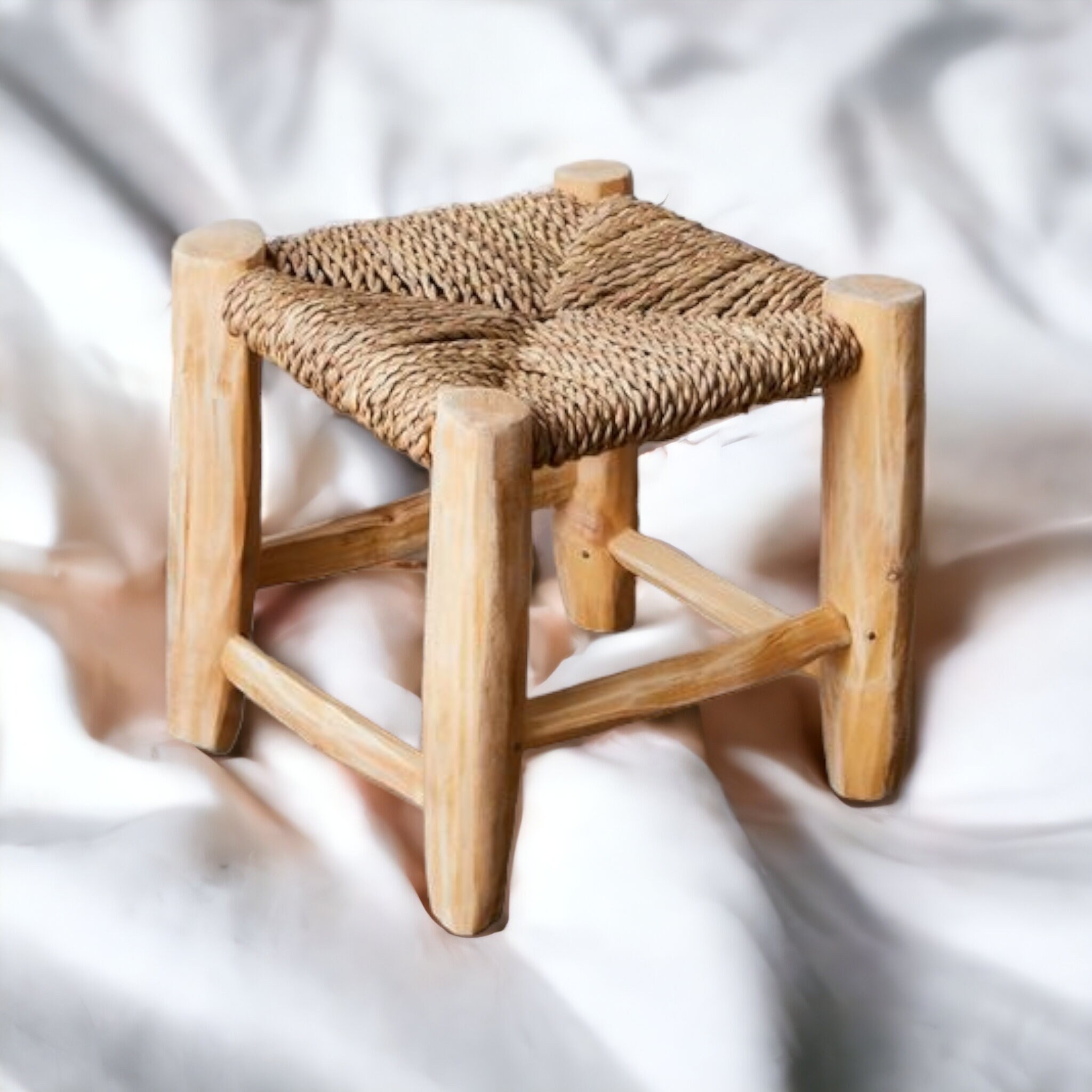 Rattan Hight Bar Stools Handcrafted Chair, Braided Straw Stool, Vintage ...