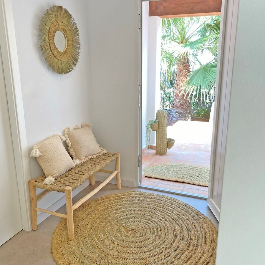 Moroccan Traditional Wooden Straw Bench Berber Chair Made - Etsy