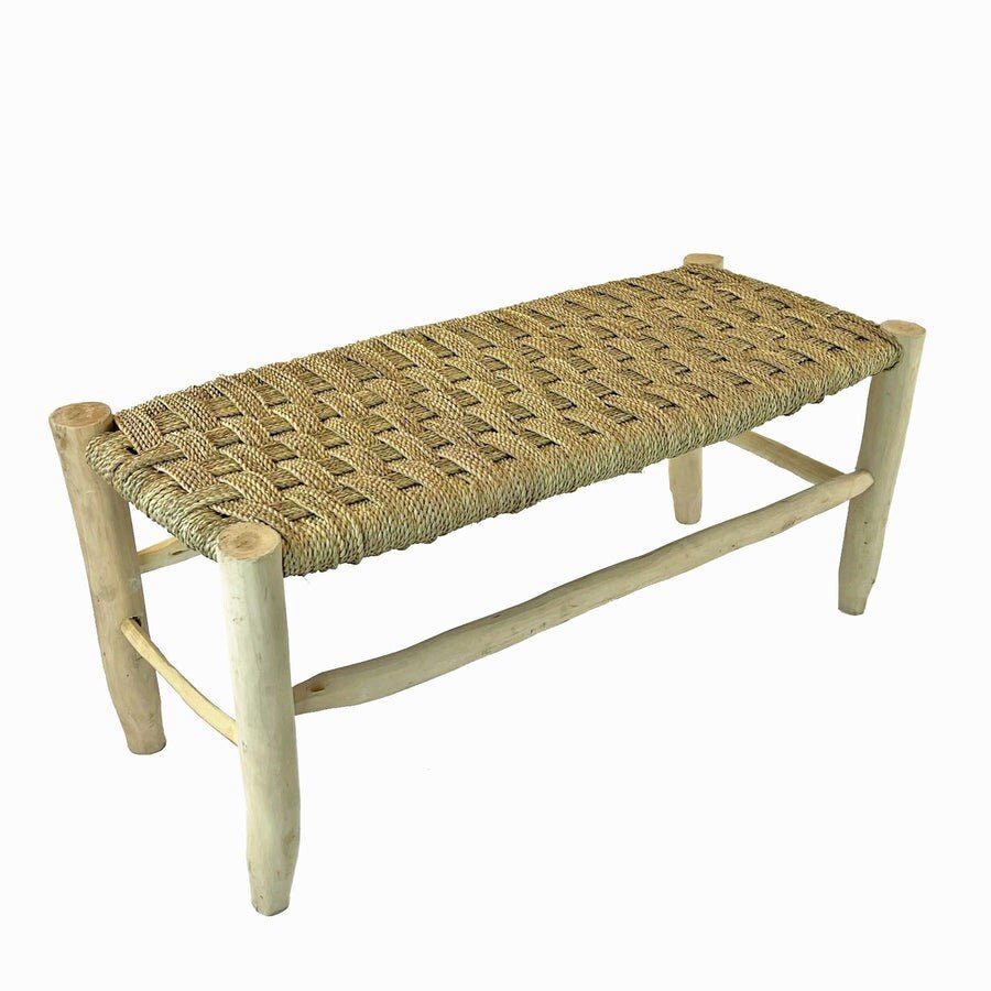 Moroccan Traditional Wooden Straw Bench Berber Chair Made - Etsy