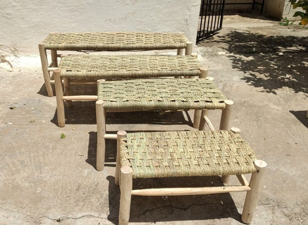 Woven Bench, Traditional Wooden Straw Bench, Berber Chair Made With ...
