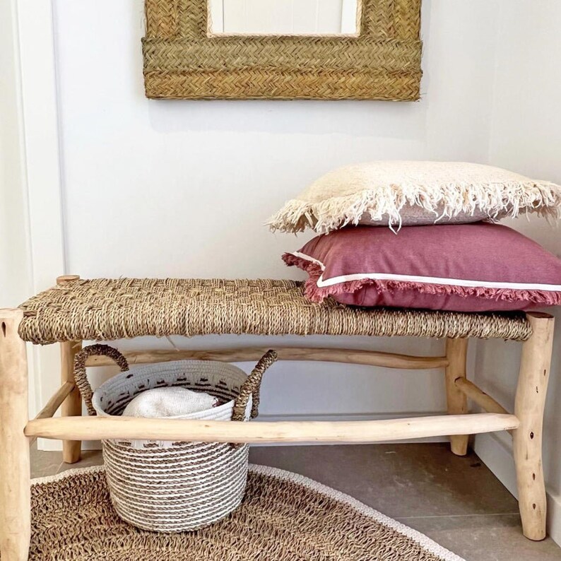 Moroccan Traditional Wooden Straw Bench Berber Chair Made - Etsy