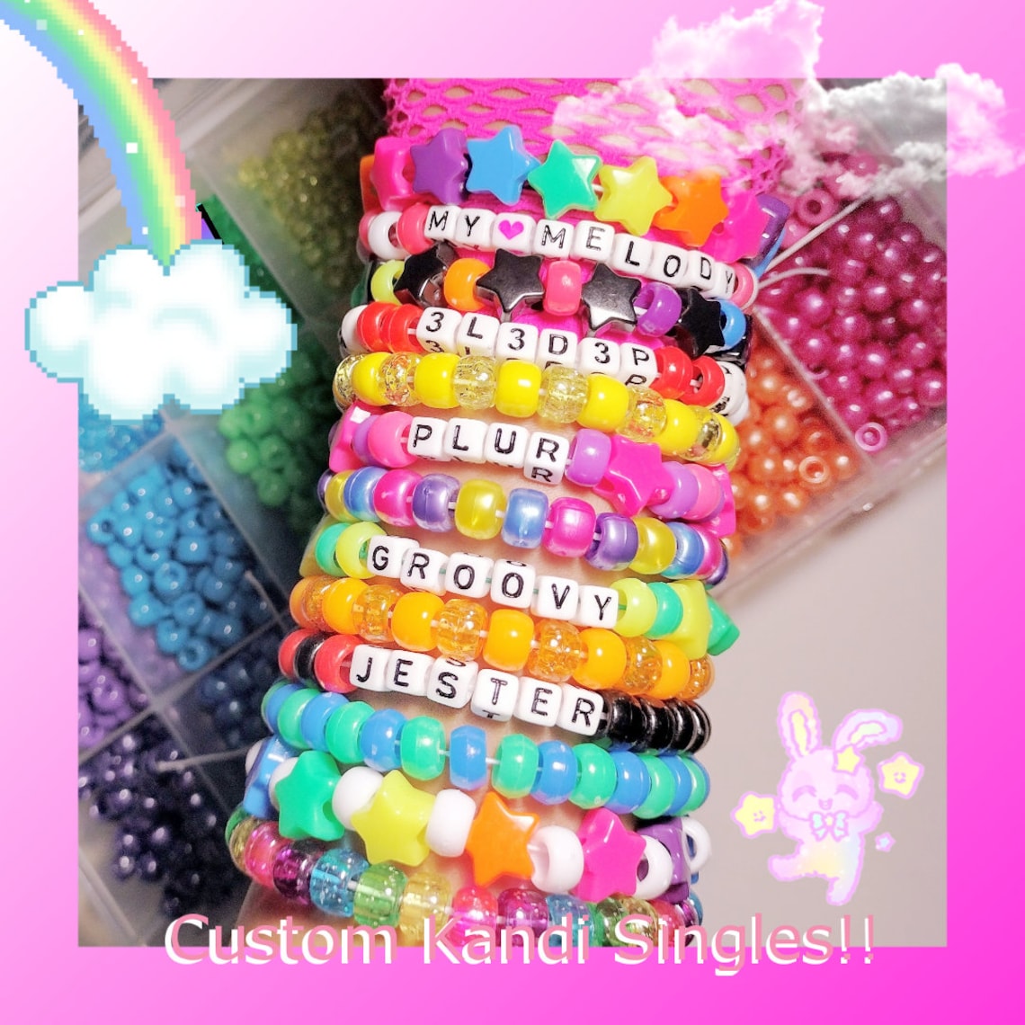 Custom Kandi Singles Make Your Own Kandi Bracelets Personalized Jewelry ...