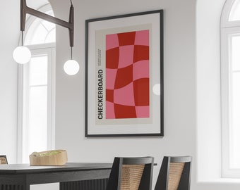 Funky Checkered Wavy Retro Digital Art Print, Black and White Trendy ...
