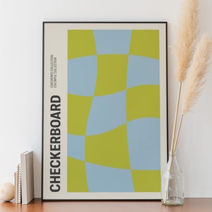 Checkered Poster, Funky Checkered Wavy Print, Green Trendy Wall Art ...