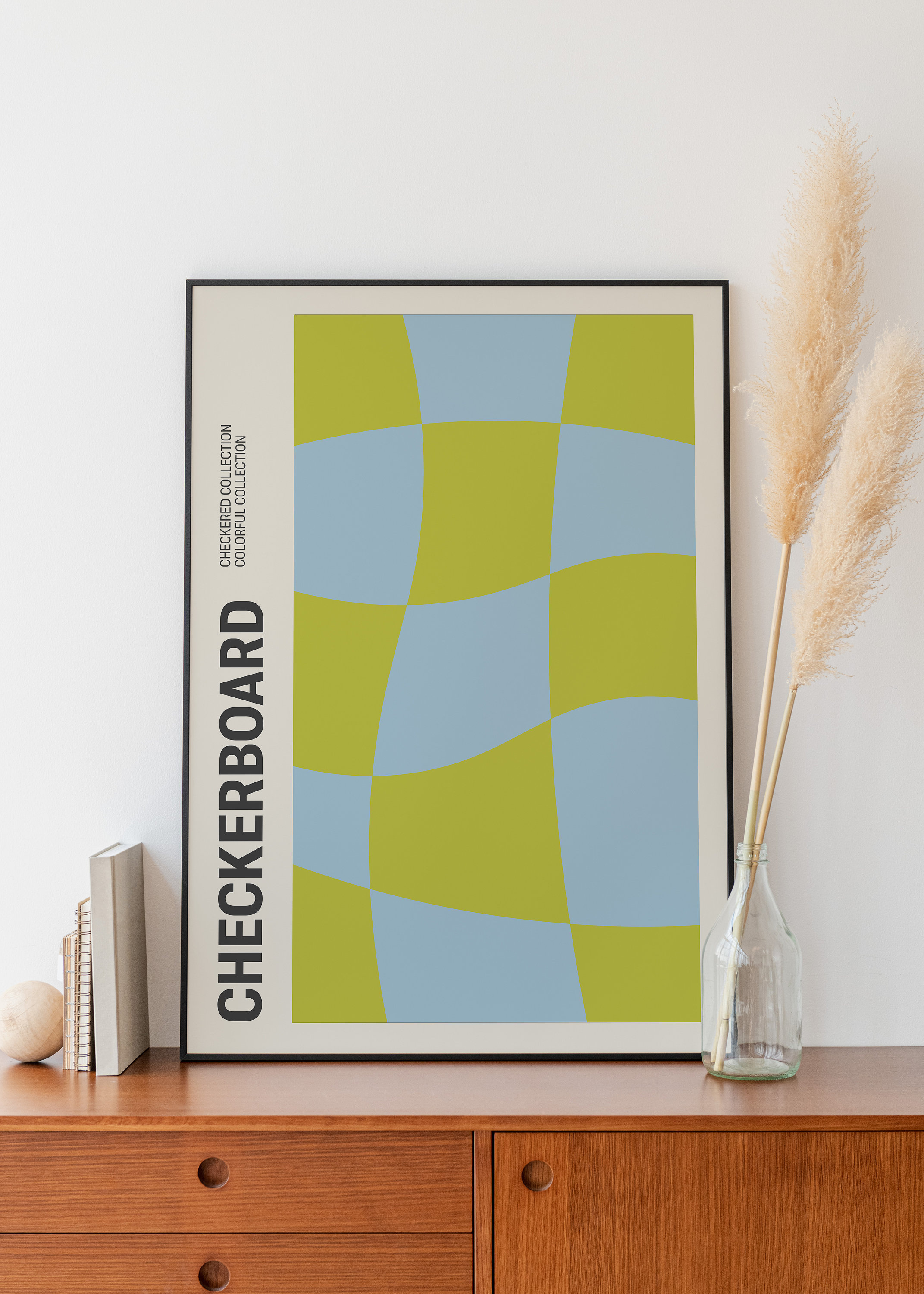 Checkered Poster, Funky Checkered Wavy Print, Green Trendy Wall Art ...