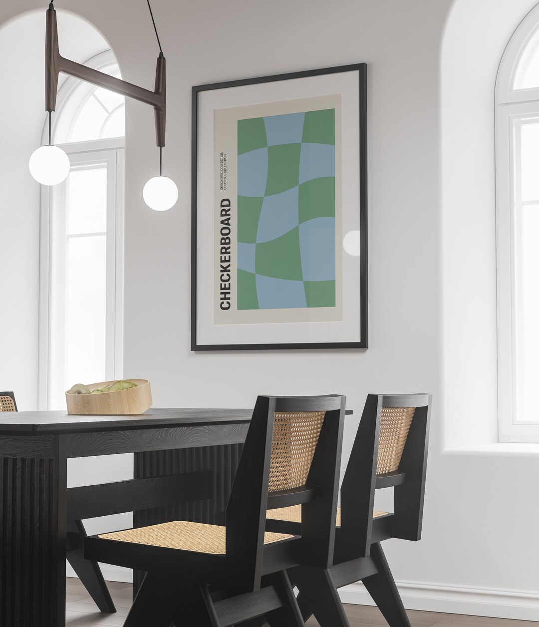 Checkered Poster, Funky Checkered Wavy Print, Blue Trendy Wall Art ...