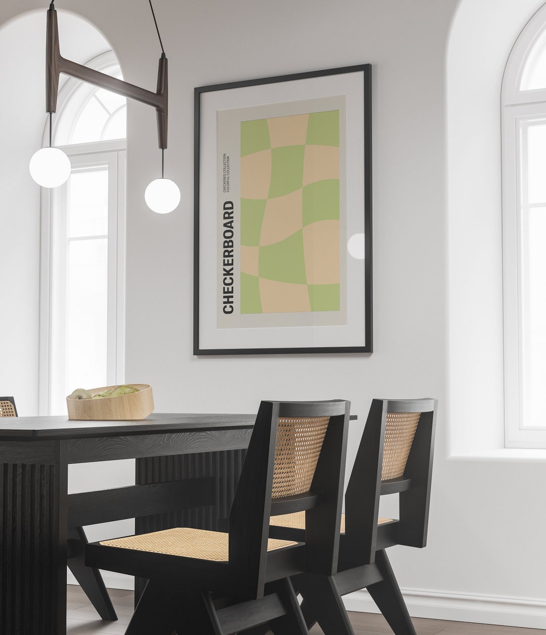 Checkered Poster, Funky Checkered Wavy Print, Yellow and Beige Trendy ...