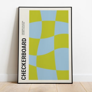 Checkered Poster, Funky Checkered Wavy Print, Green Trendy Wall Art ...