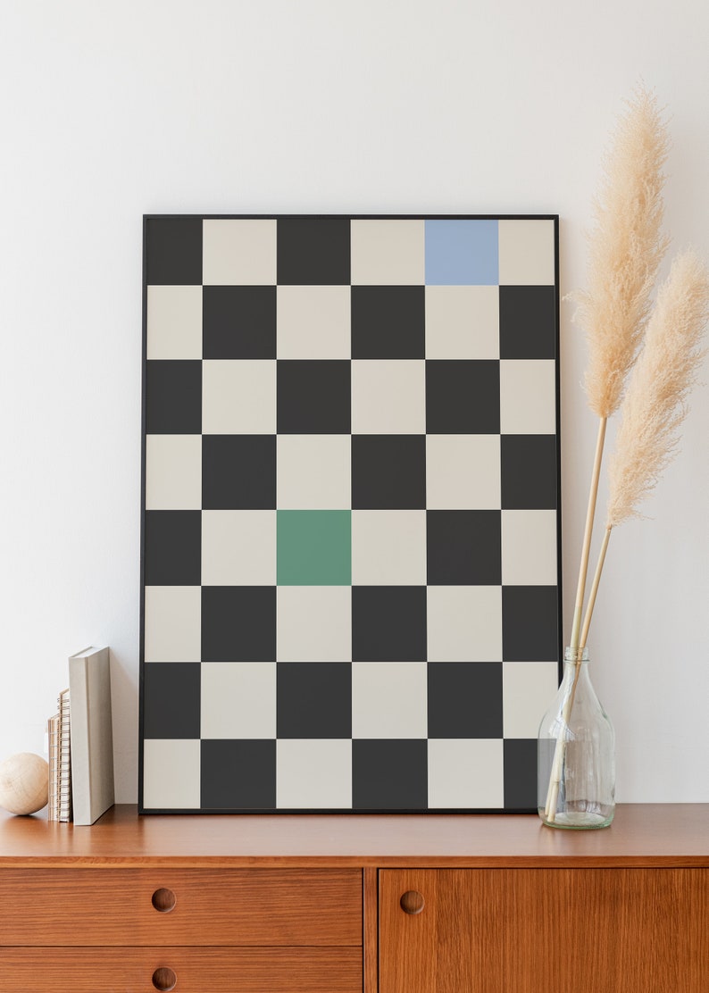 Funky Checkered Wavy Retro Digital Art Print, Black and White Trendy ...
