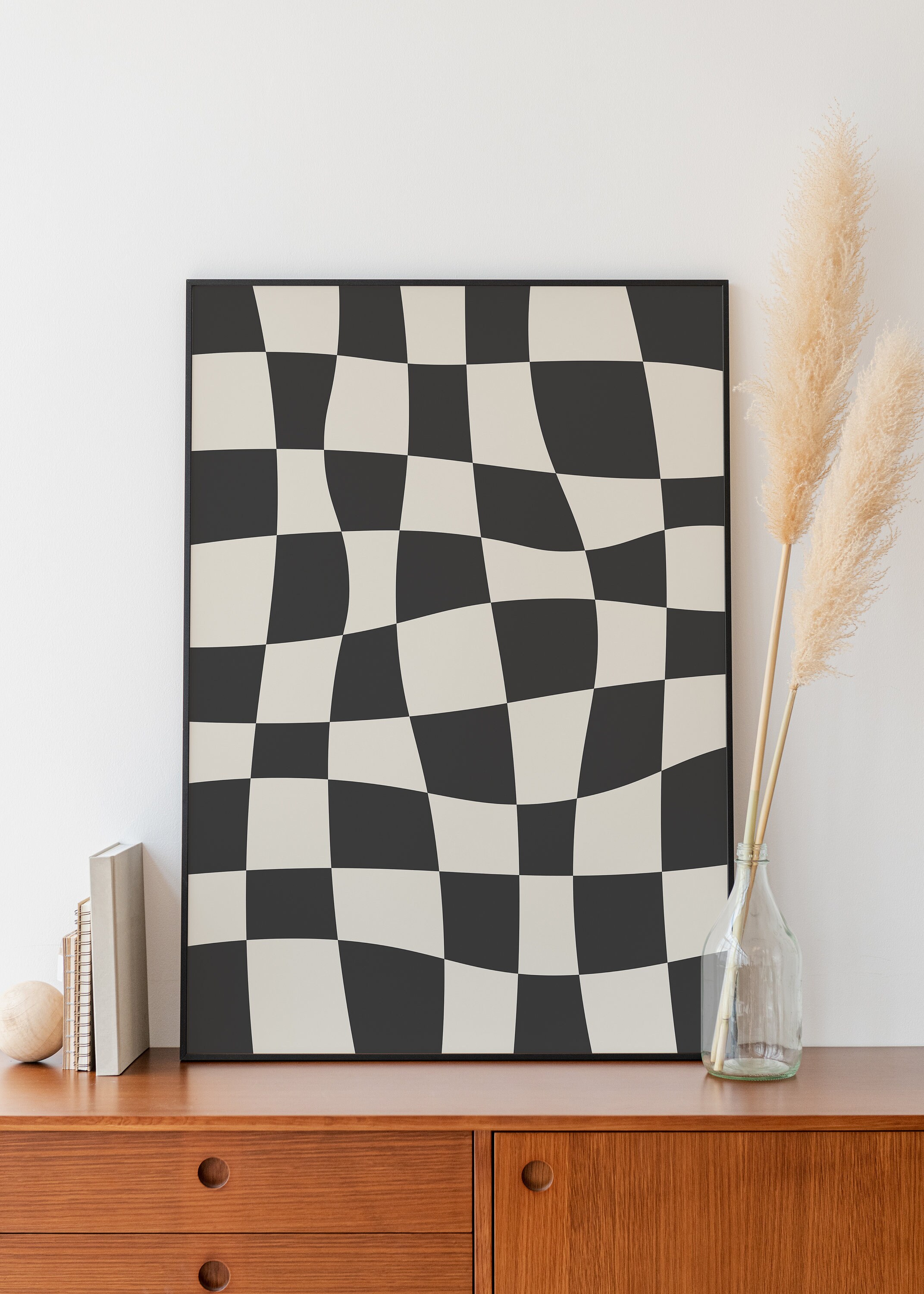 Checkered Poster, Funky Checkered Wavy Print, Black and White Trendy ...