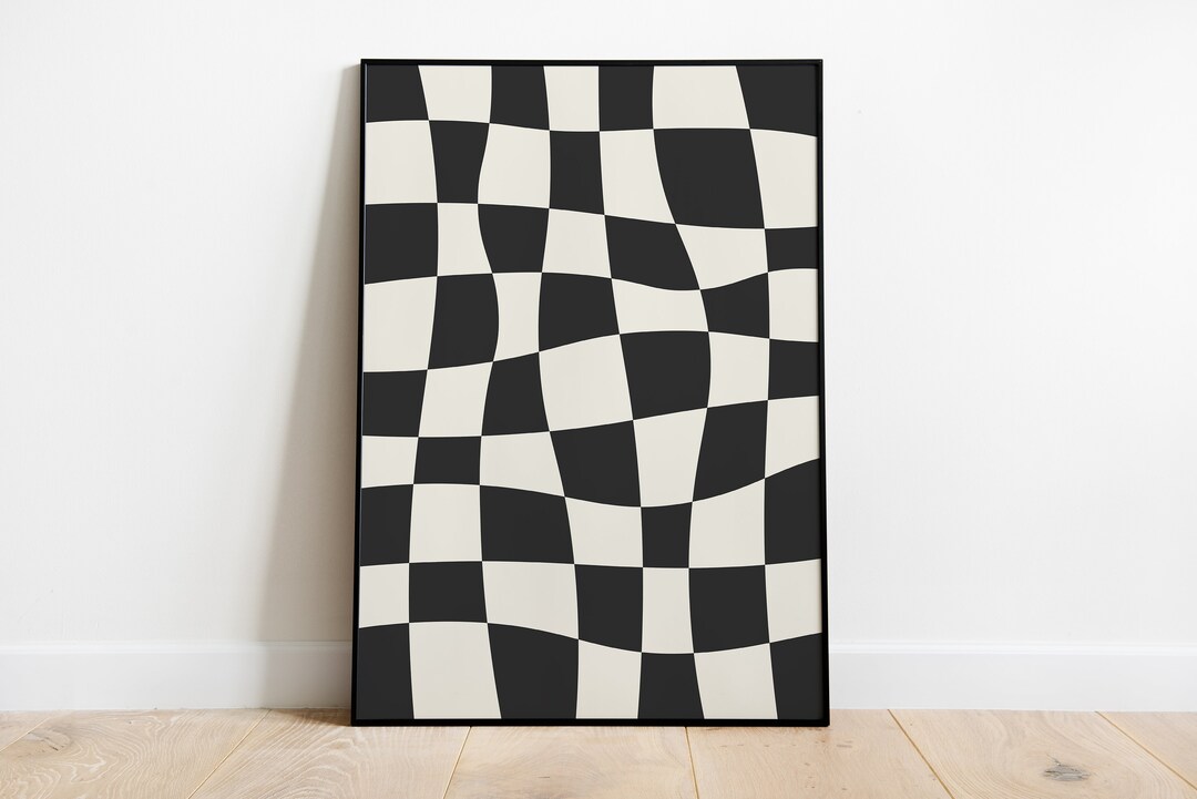 Checkered Poster, Funky Checkered Wavy Print, Black and White Trendy ...