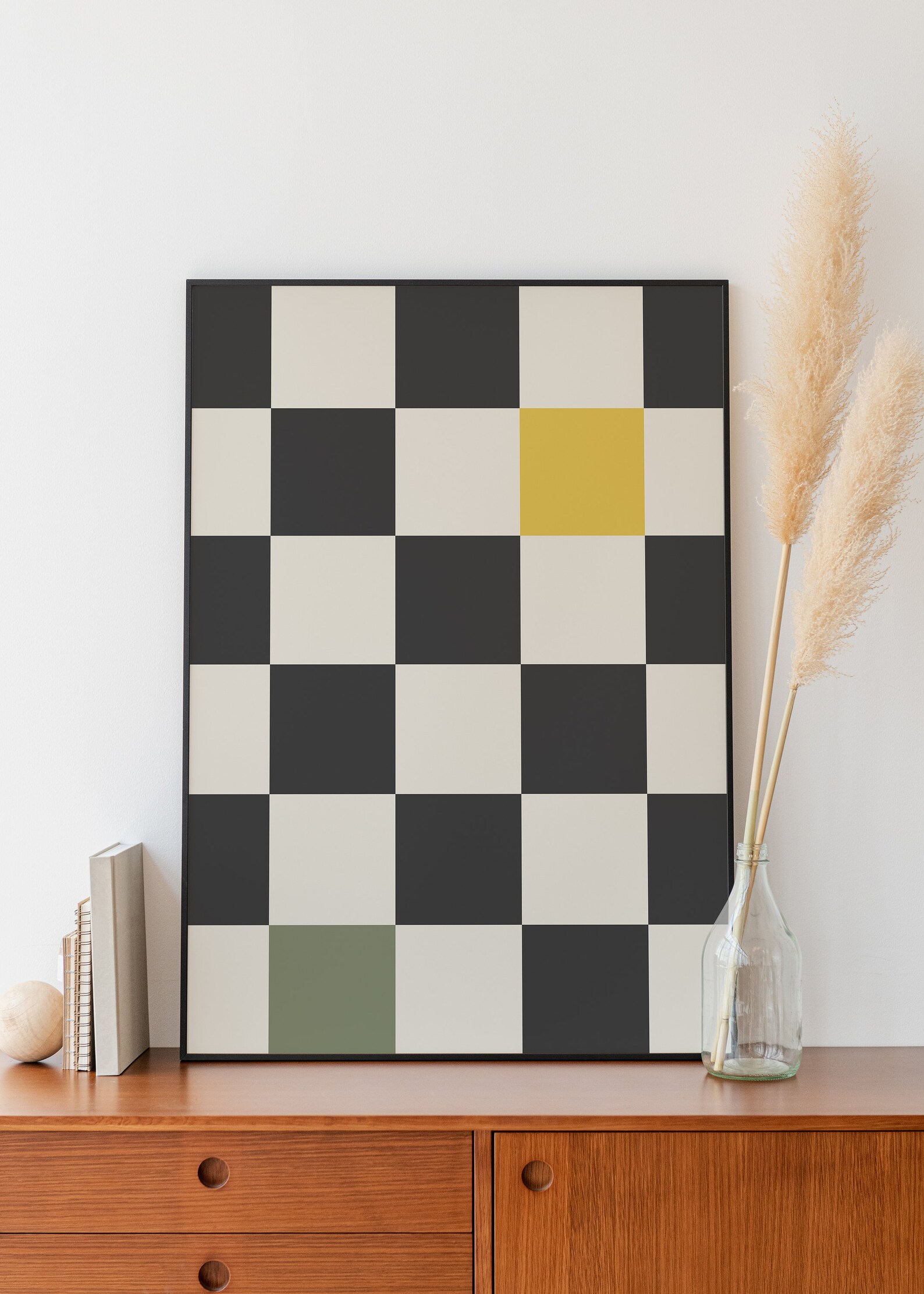Funky Checkered Wavy Retro Digital Art Print, Black and White Trendy ...