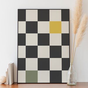 Funky Checkered Wavy Retro Digital Art Print, Black and White Trendy ...