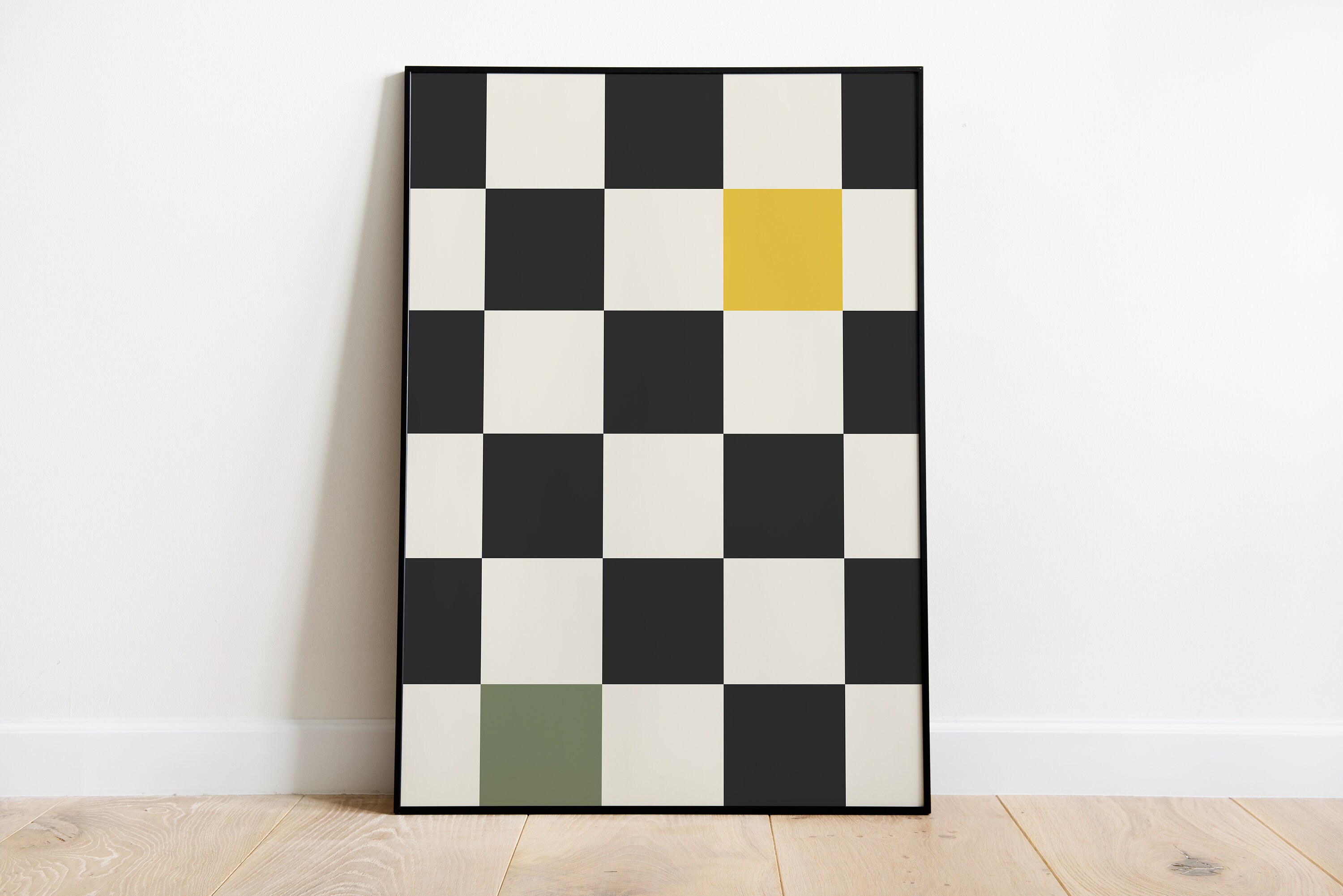 Funky Checkered Wavy Retro Digital Art Print, Black and White Trendy ...