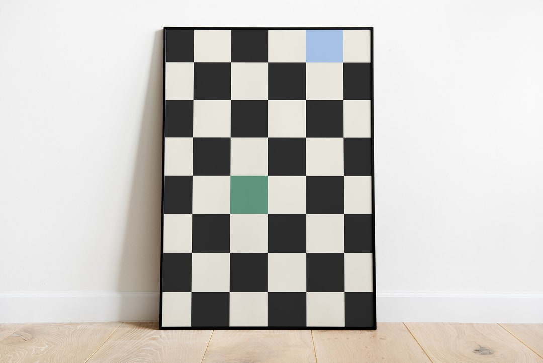 Funky Checkered Wavy Retro Digital Art Print, Black and White Trendy ...