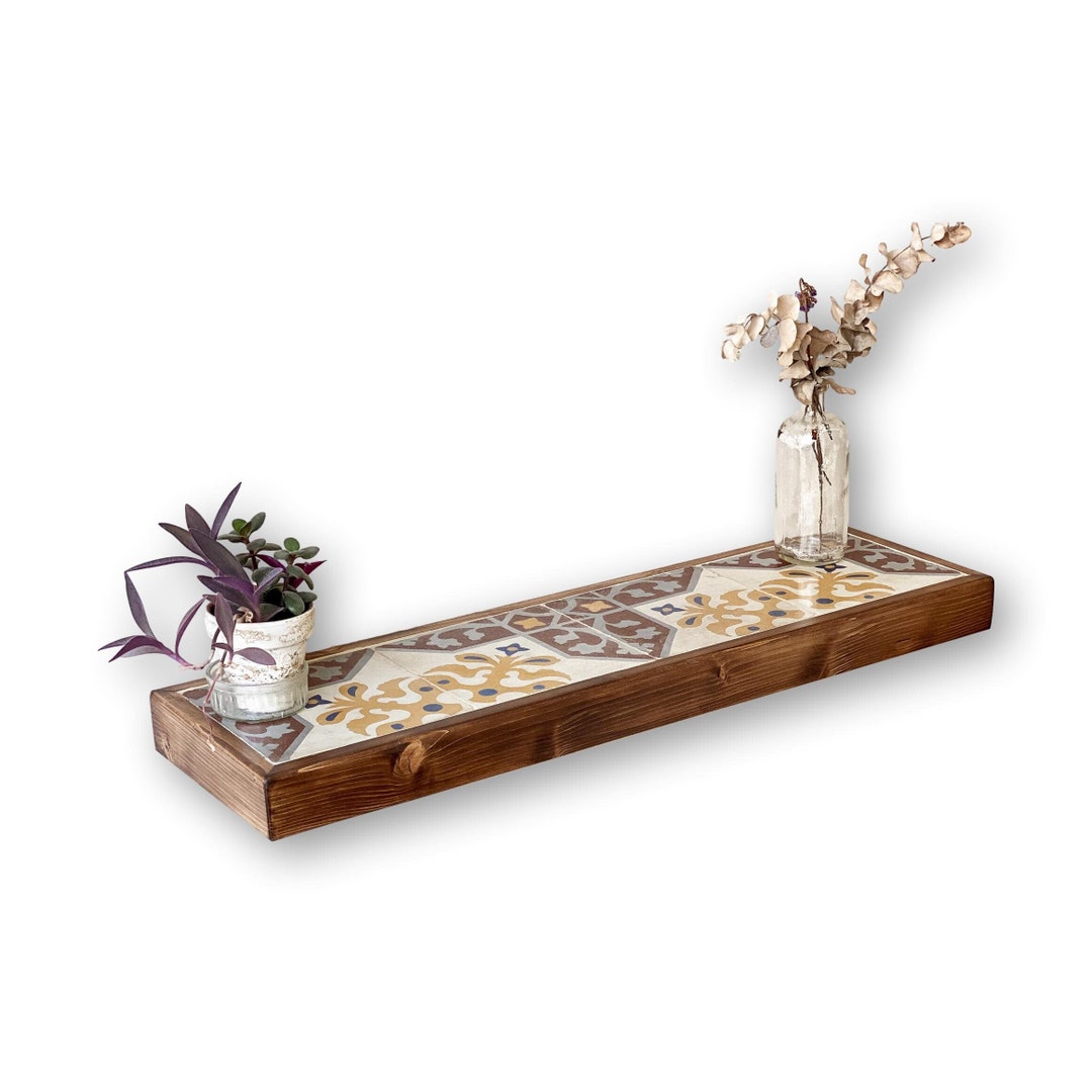 Entrance Furniture Hall Floating Hallway Console Wood and Tile Shelf ...