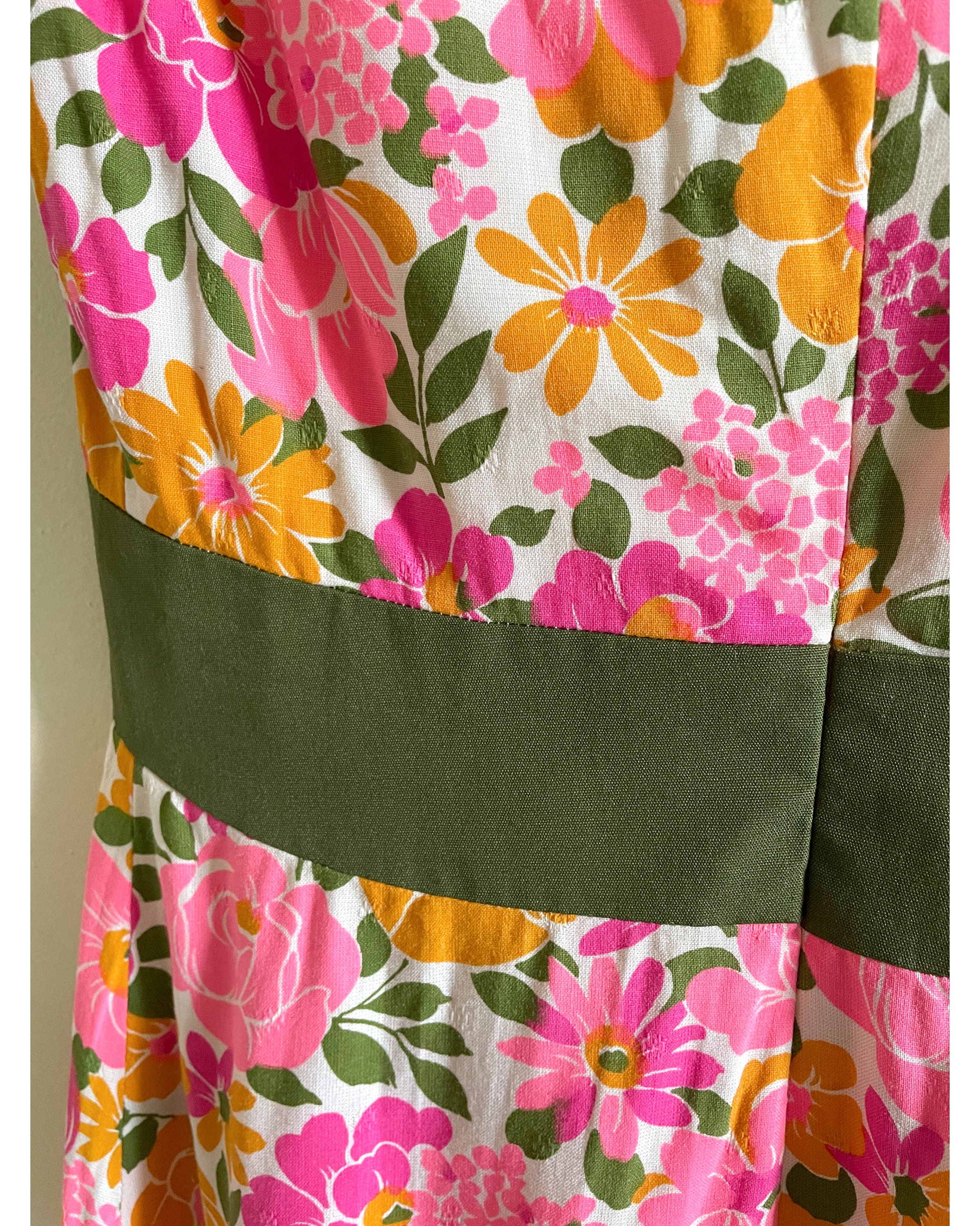 Vintage 60s 70s Floral Maxi Dress Palm Beach Style 60s 70s Dress Floral Linen Maxi 70s Dress ...