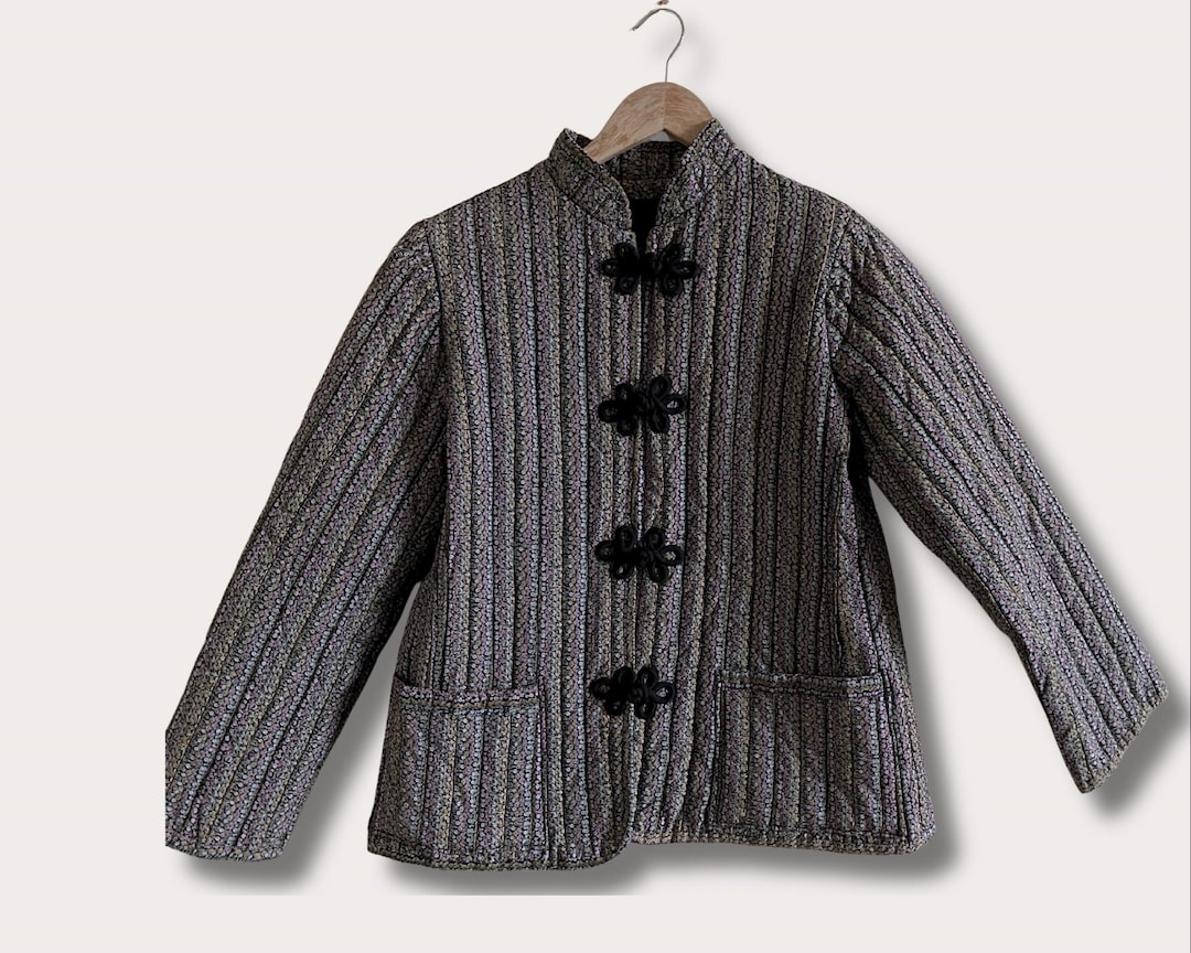 Tang Jacket, Quilted Frog Closure Jacket | Mandarin Collar Floral ...