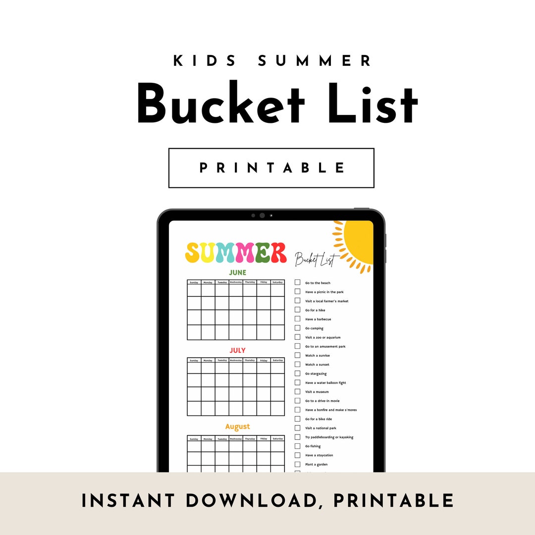 Kids Summer Bucket List Printable - Fun Scavenger Hunt & Activities for ...