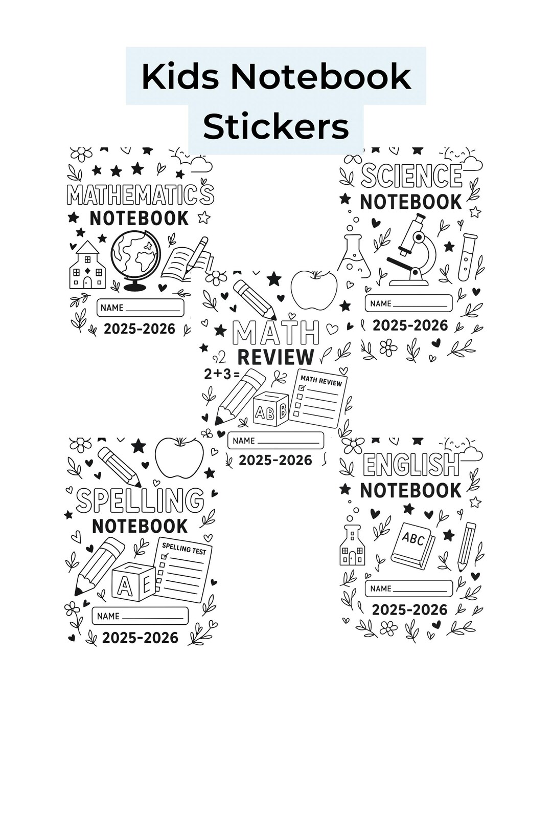 Printable Subject Notebook Stickers: School Cover Templates (PDF ...