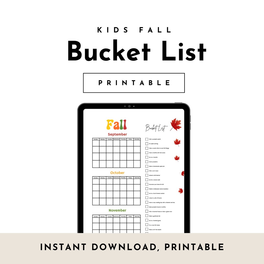 Kids Fall Bucket List Printable, Homeschool Activity, Kindergarten ...