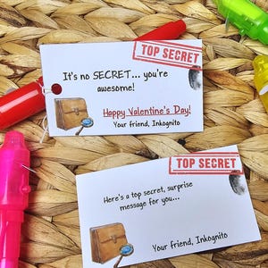 Invisible Ink Valentine for School - Ink Pen Party Favor Tag: Spy Theme ...