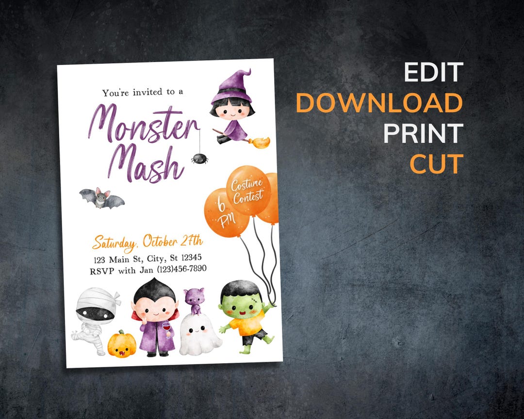 Monster Mash Invitation - Kids Halloween Party Invitation - Invitation ...