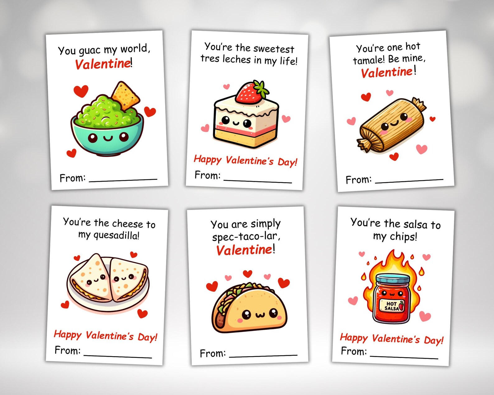 Mexican Food Valentines Cards: Funny Puns, Kids Classroom (digital ...