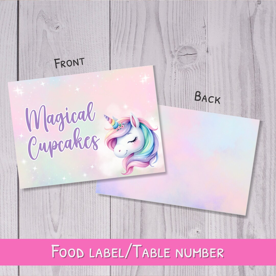 Unicorn Food Labels - Rainbow Unicorn Birthday - Editable Table Numbers ...