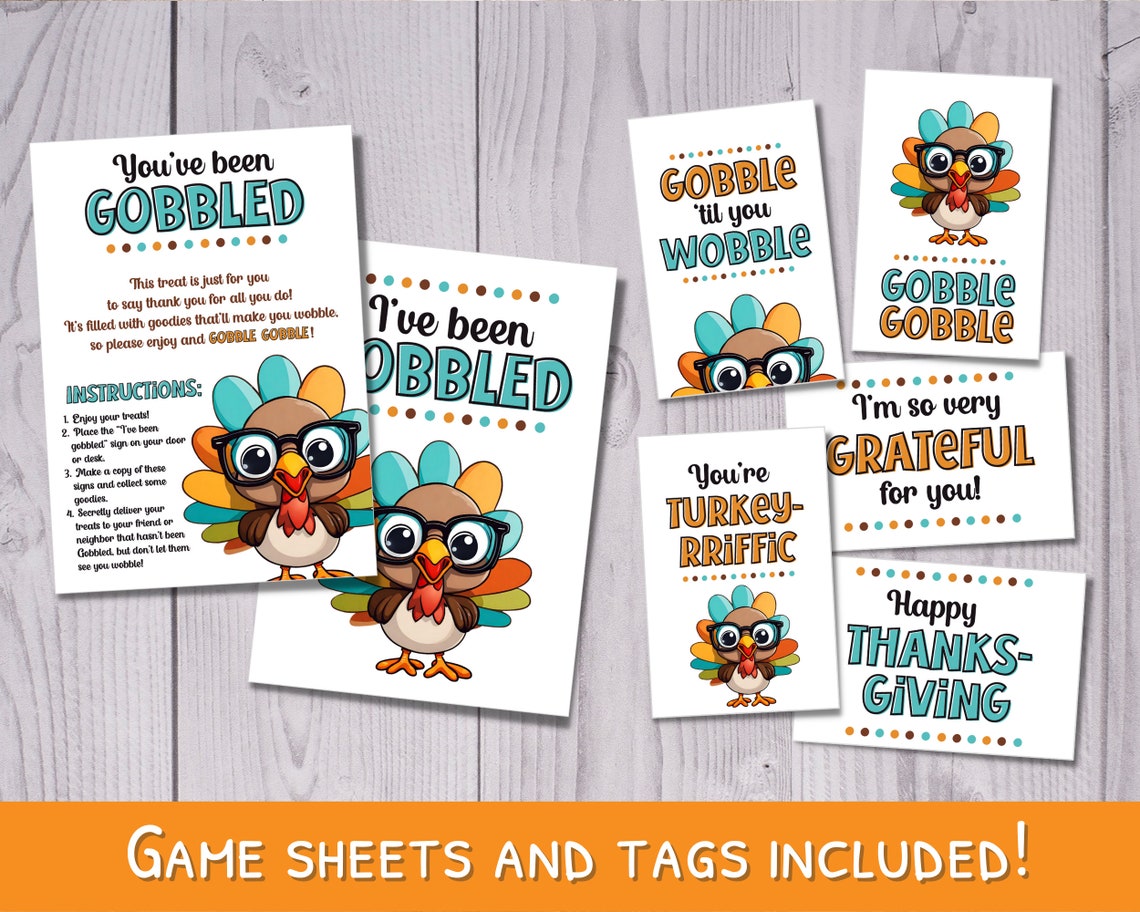You've Been Gobbled Thanksgiving Game: Printable Turkey Gift (PDF) - Etsy