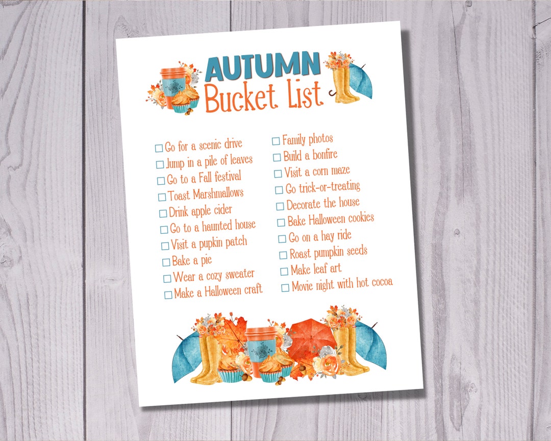 Fall Bucket List Printable - Autumn Bucket List - Autumn Activities ...