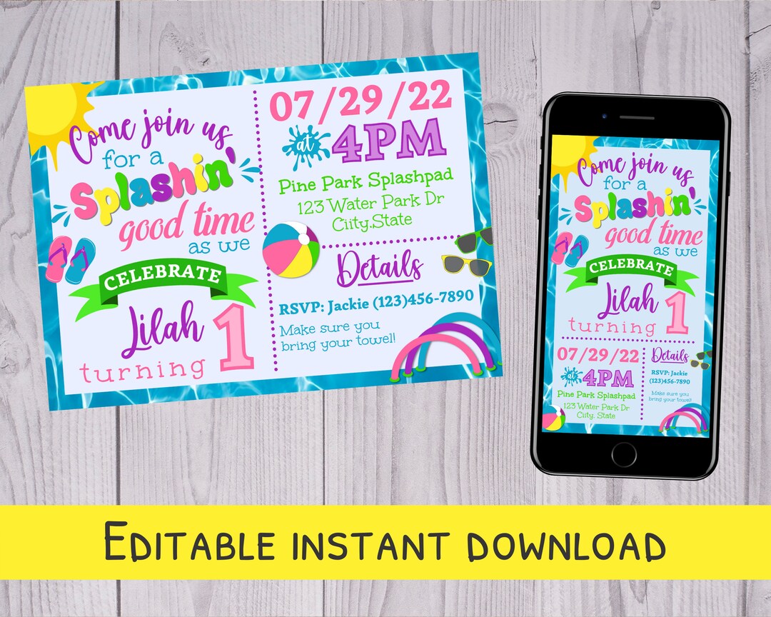Splash Pad Birthday Party Invitation - Editable Splash Pad Invite ...