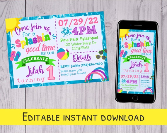 Splash Pad Birthday Party Invitation Editable Splash Pad - Etsy