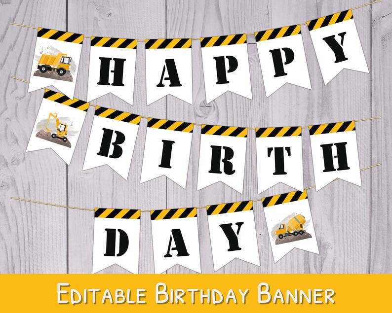Construction Birthday Banner Printable Birthday Banner for Boy ...