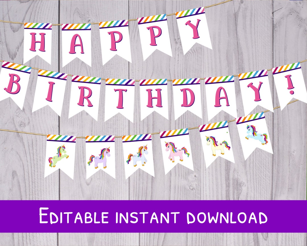 Rainbow Unicorn Birthday Banner: Customizable Party Decor (digital ...