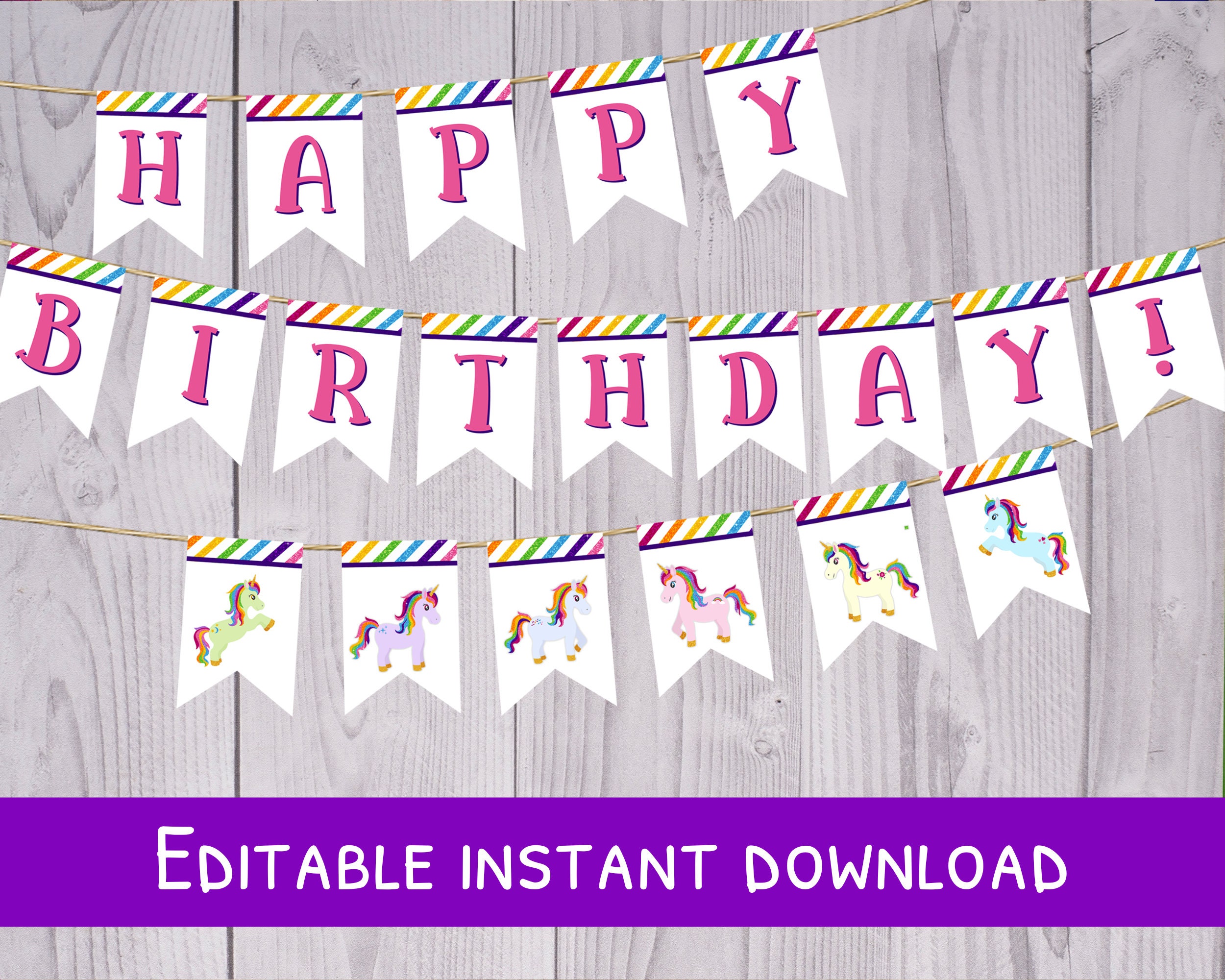 Rainbow Unicorn Birthday Banner Printable Birthday Banner - Etsy