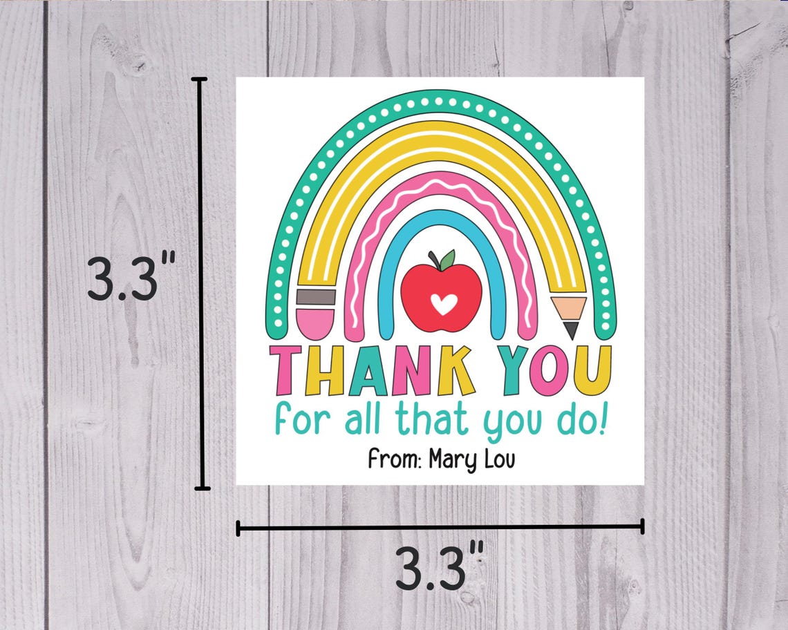 Rainbow Teacher Appreciation Gift Tag: Printable Thank You (digital ...