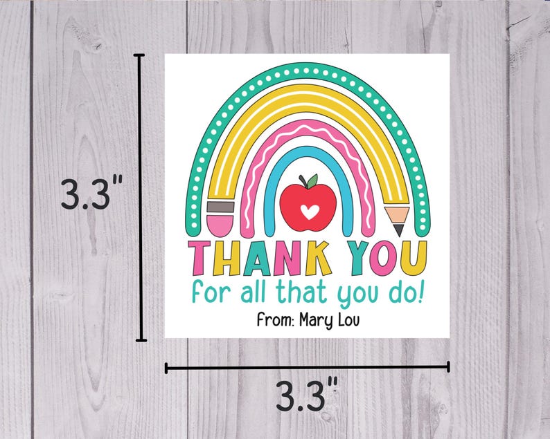 Rainbow Teacher Appreciation Gift Tag: Printable Thank You (digital ...